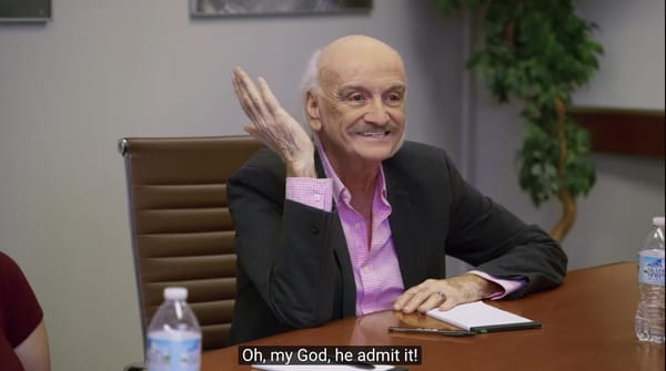 Screenshot of I Think You Should Leave episode, where the focus group man states “Oh my God, he admit it!”